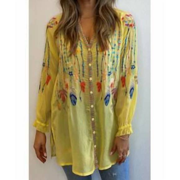 Johnny Was | Tops | New Johnny Was Feathers Blouse In Soft Citron ...